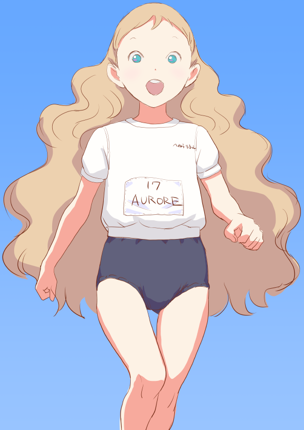 The Big ImageBoard (TBIB) - 1girl aurore blonde hair blue eyes blush buruma flat chest long hair ...