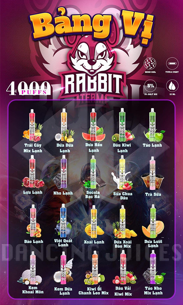 DANCING JUICES VAPE SHOP: "RABBIT Pod 4000 Puffs – Pod 1 Lần Dùng Phone ...