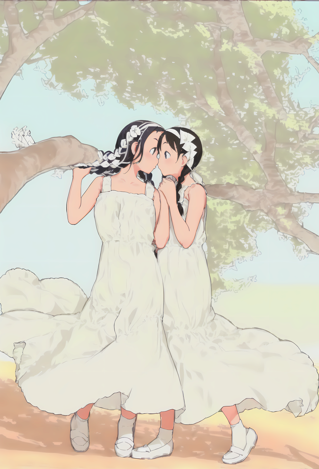 taguma: "#stablediffusion img2img 線画彩色 二人,ビーチ,三つ編,デコ,室外,水,…" - Pawoo ...