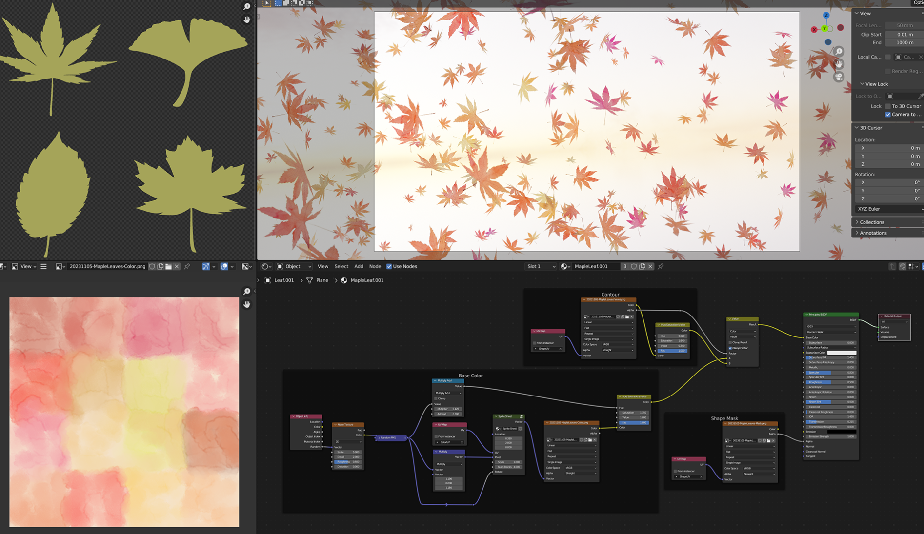ひげねこ: "今日の #Blender 舞い散る紅葉NPR テクスチャをスプライトシート的に使いランダムに模様と…" - Pawoo - 創作 ...