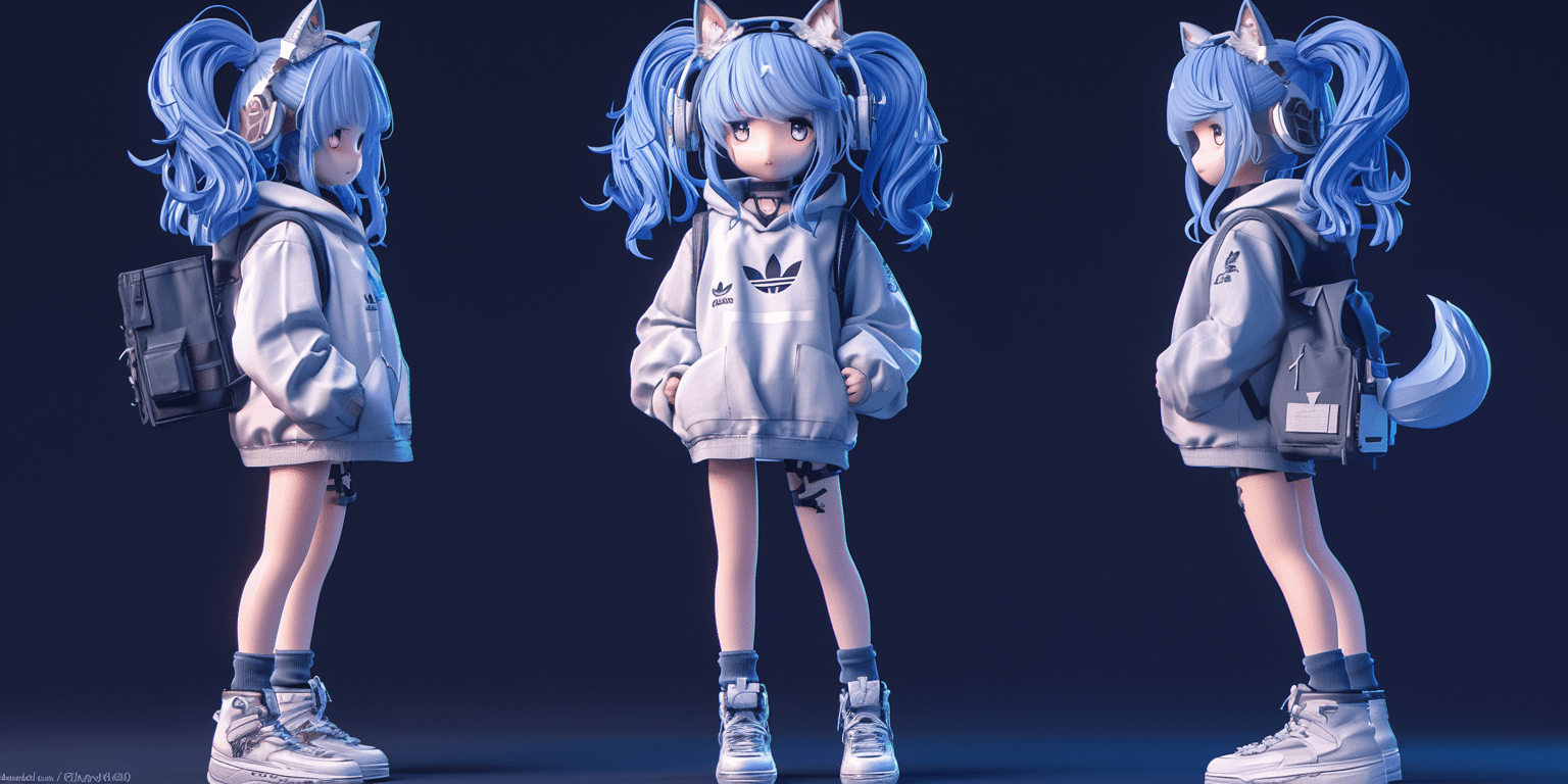 nijidraw: "back three views 3D toy model cute little girl …" - Pawoo ...
